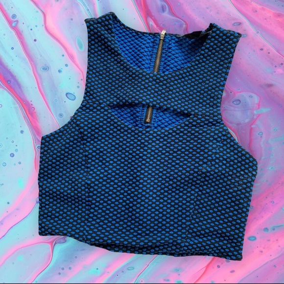 Iris Basic | Tops | Iris Basic Black With Blue Polka Dot High Round Neck Crop Top | Poshmark